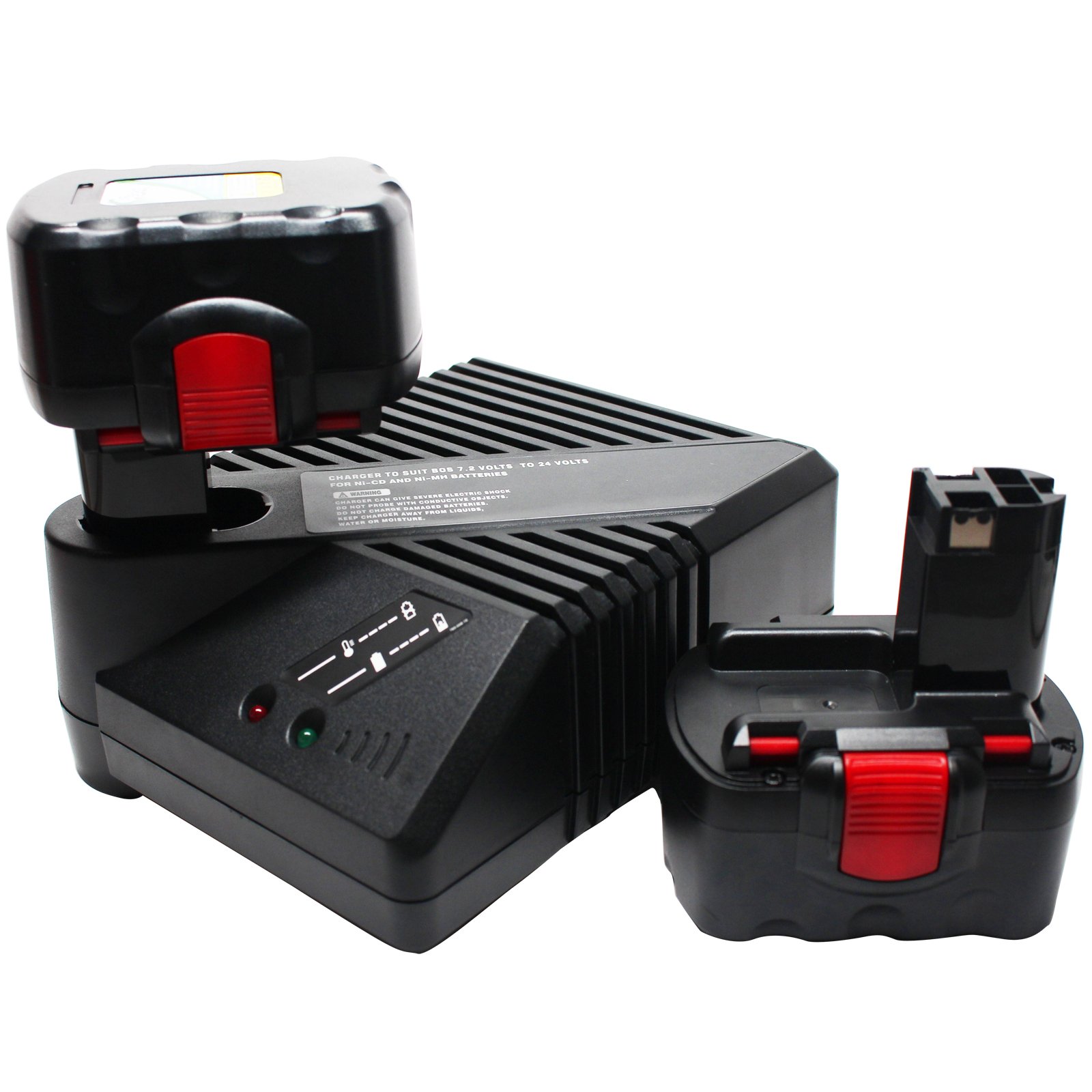 2-Pack - Replacement for Bosch GSR 14.4 V Battery + Universal Charger Compatible with Bosch 14.4V Power Tool Battery and Charger (1300mAh 14.4V NICD)