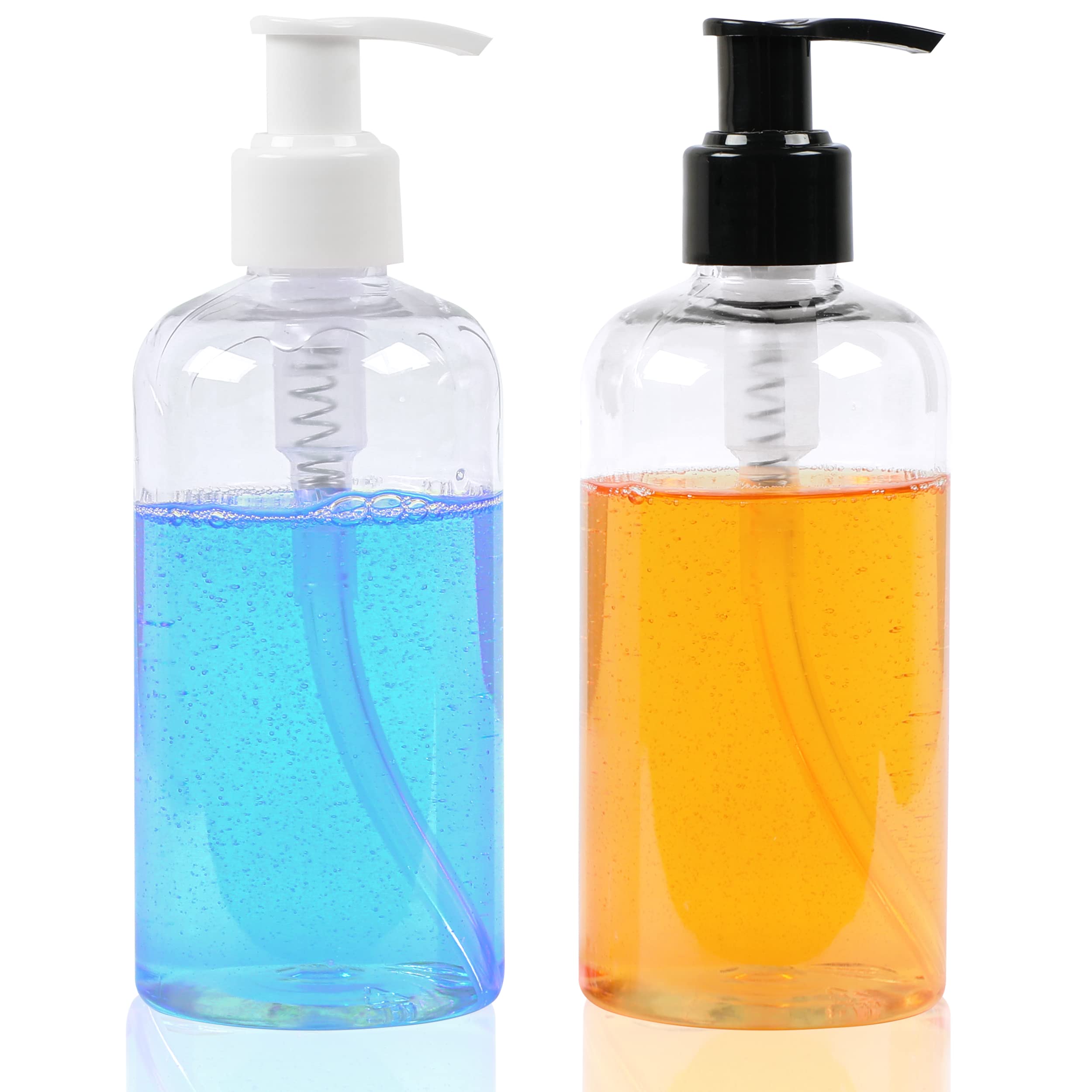 2 PCS Refillable Shampoo and Conditioner Bottles with Pump 8oz β Clear Plastic Pump Bottles Dispenser Empty - BPA Free Leak Proof Hand soap Dispenser Set with Travel Lock