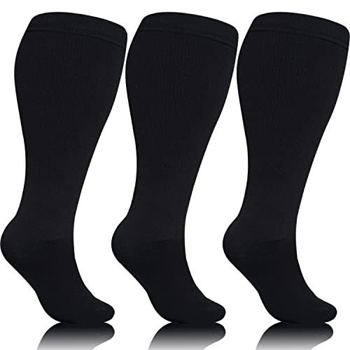 3 PCS Plus size compression socks ​knee high wide calf 20-30 mmhg 2xl 3xl 4xl 5xl circulation breathable for nurse varices