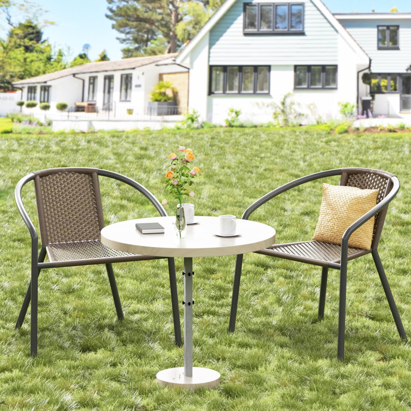 4-Piece Rattan Indoor-Outdoor Restaurant Stack Chair Versatile and Stylish Seating for Camping, Beach, Garden, Pool, Backyard, Deck(Brown)