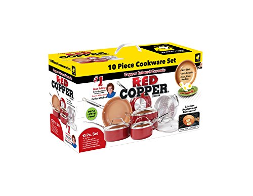 BulbHead Red Copper 10 PC Copper-Infused Ceramic Non-Stick Cookware Set