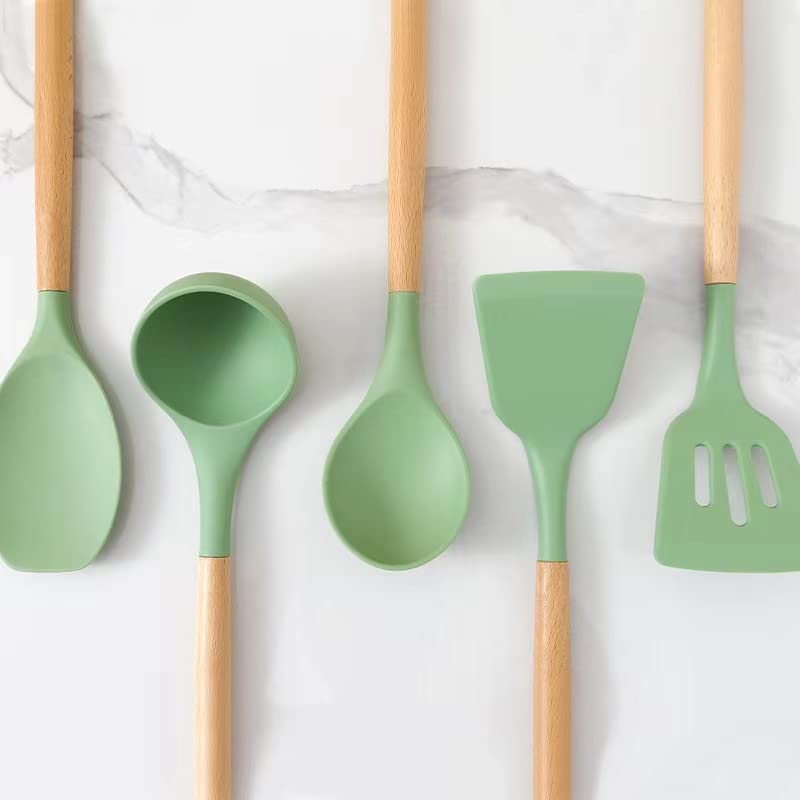 13 Pcs Chef Kitchen Cooking Utensils Set, Silicone Kitchen Gadgets Utensil Set (Olive Green)