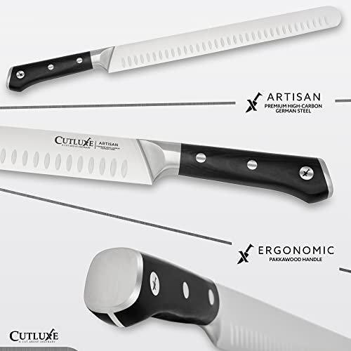 Cutluxe Slicing Carving Knife โ 12" Brisket Knife, Meat Cutting and BBQ Knife โ Razor Sharp German Steel โ Full Tang & Ergonomic Handle Design โ Artisan Series