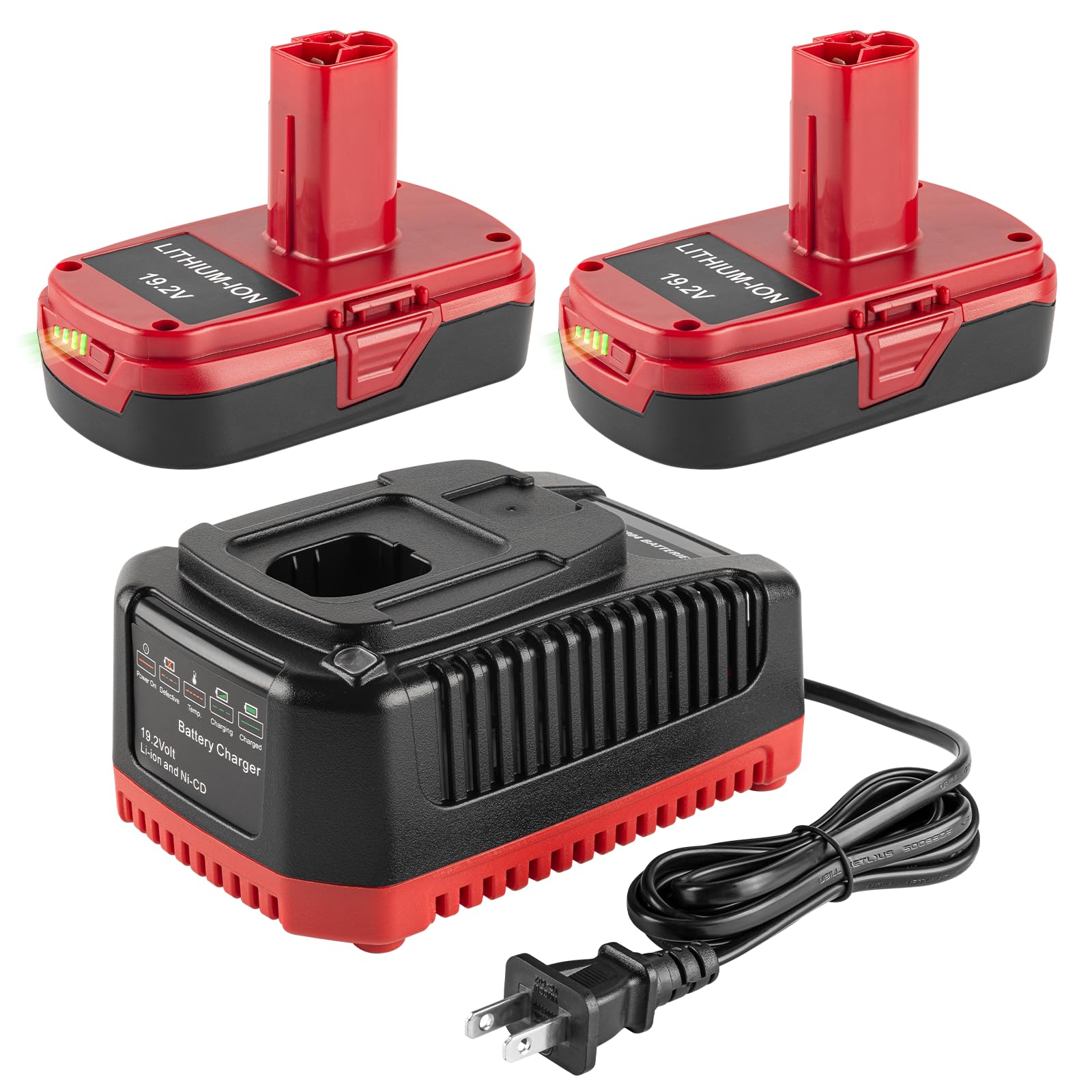 2Pack 19.2V 4.0Ah Replacement Battery and Charger Kit for Craftsman 19.2V Lithium Battery Craftsman C3 XCP 130279005 1323903 130211004 Craftsman 19.2 Volt Battery Charger Set