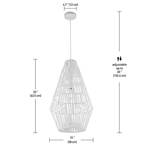 Globe Electric Novogratz x Globe Penelope 1 Pendant Light, White Spun Rope Shade, Cloth Cord 60751