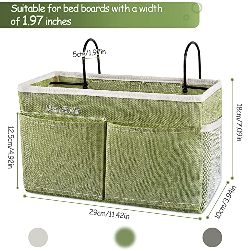 Frjjthchy Bedside Caddy Bed Caddy Hanging Storage with Water Bottle Holder for Bunk Bed Hospital Bed Dorm Rooms (Tea Green)