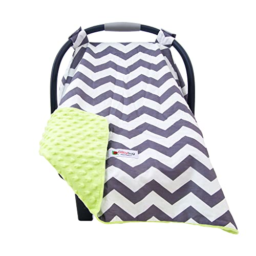 Baby Carseat Canopy Cover-Breathable Infant Car Seat Cover Helps Protect Babies-Our Baby Car Seat Covers Also Double as a Nursing Cover, High Chair Cover & Playmat-Gray Chevron with Mint Green Minky