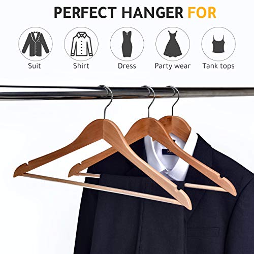 Quality Wooden Hangers - Semi Contoured Hanger Set in 20-Pack - Solid Wood Coat Hangers with Stylish Chrome Hooks - Heavy-Duty Clothes, Jacket, Shirt, Pants, Suit Curved Hangers (Natural, 20)