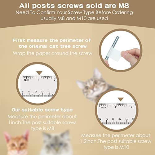 6 Pack Cat Scratching Post Replacement, White Hemp Rope Refill Scratching Post Cat Tree DIY Spare Cat Scratcher Large Cat Tower Refurbishment for Indoor Cats with M8 Screws, 3.5 x 15.8 Inches