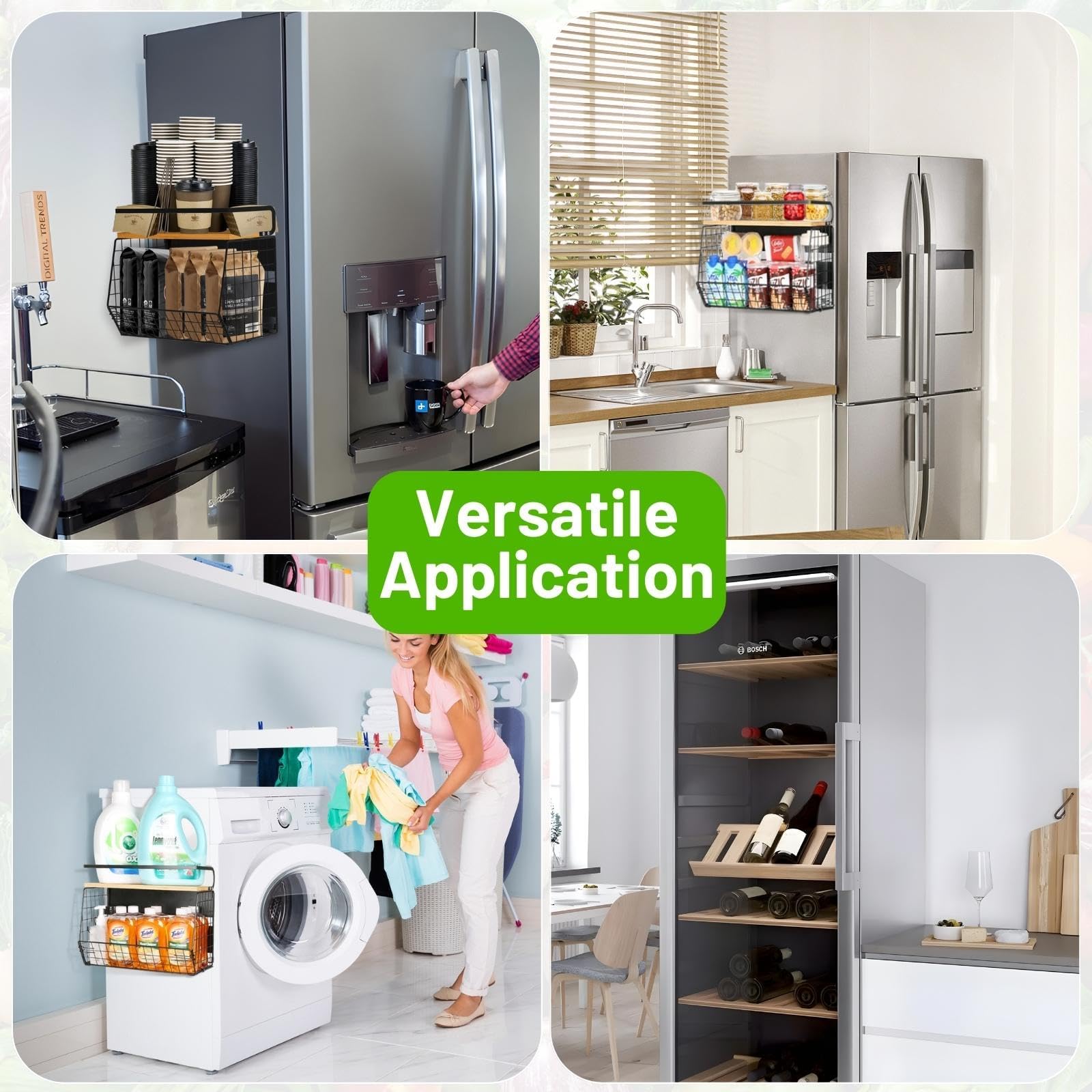 2 Set Magnetic Shelf for Refrigerator with Wood Lid, Fruit Potato & Onion Storage Bins, Pantry Organizers & Storage, Large Container Magnetic Spice Rack for Refrigerator, Kitchen Counter, Cabinet