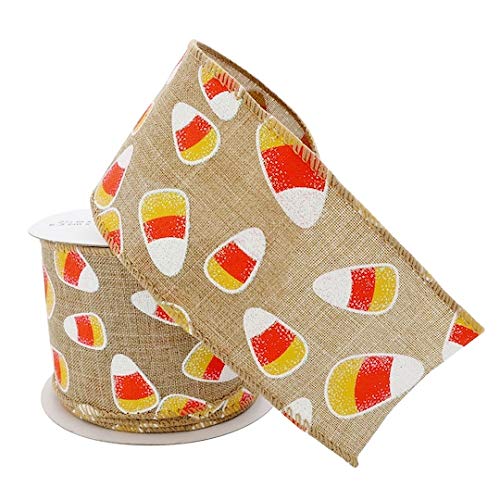 2.5" Faux Linen Wired Candy Corn Ribbon by Celebrate It Halloween