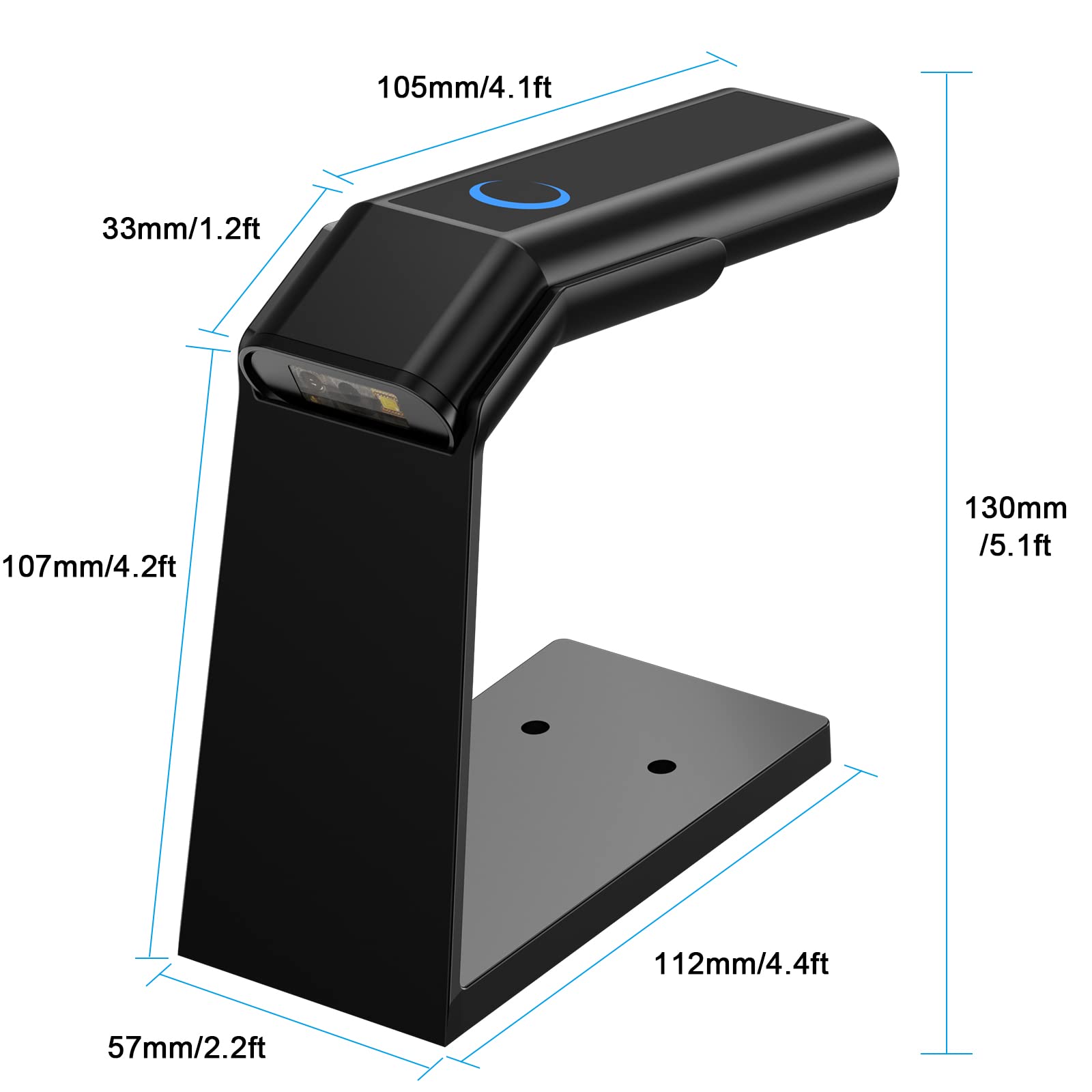 2D Barcode Scanner with Stand, Compatible with Bluetooth & 2.4G Wireless & Wired Code Scanner, USB Image Bar Code Reader for Laptops, Computers, Cashier,iPhone iPad Android