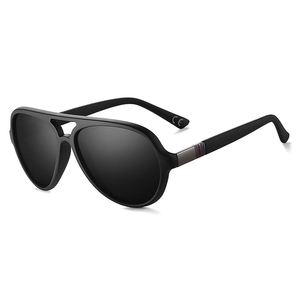 2020 VentiVenti Aviator Sunglasses For Men Polarized Lens Plastic Lightweight Double Bridge Frame UV Protection For Driving Matte Black Frame/Smoke Lens