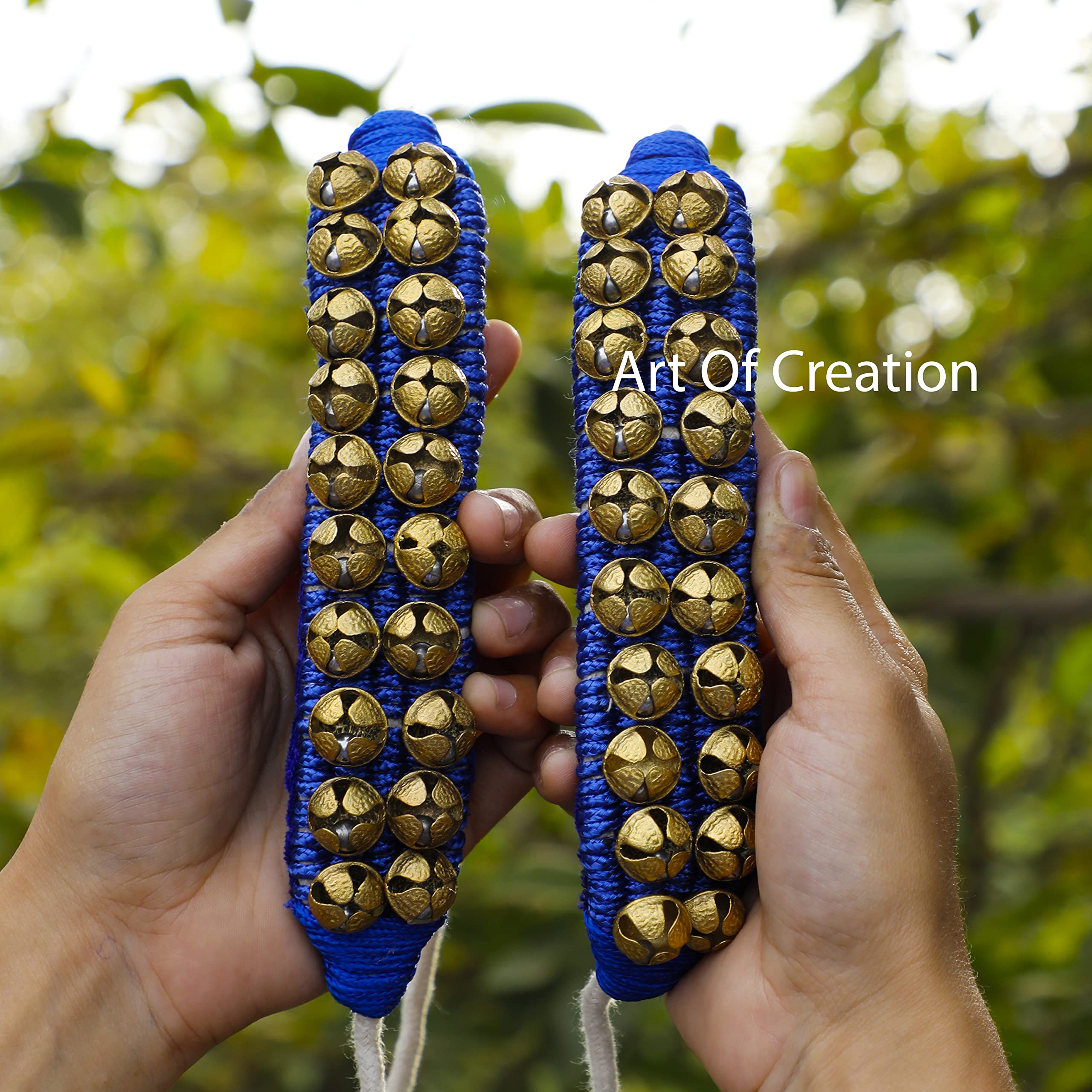 Art Of Creation Kathak Dancing Ghungroo 2 line 20 +20 Dancing Bell Anklet Pair Classical Dancers Musical Instrument Bharatnatayam Ghungru (Blue)