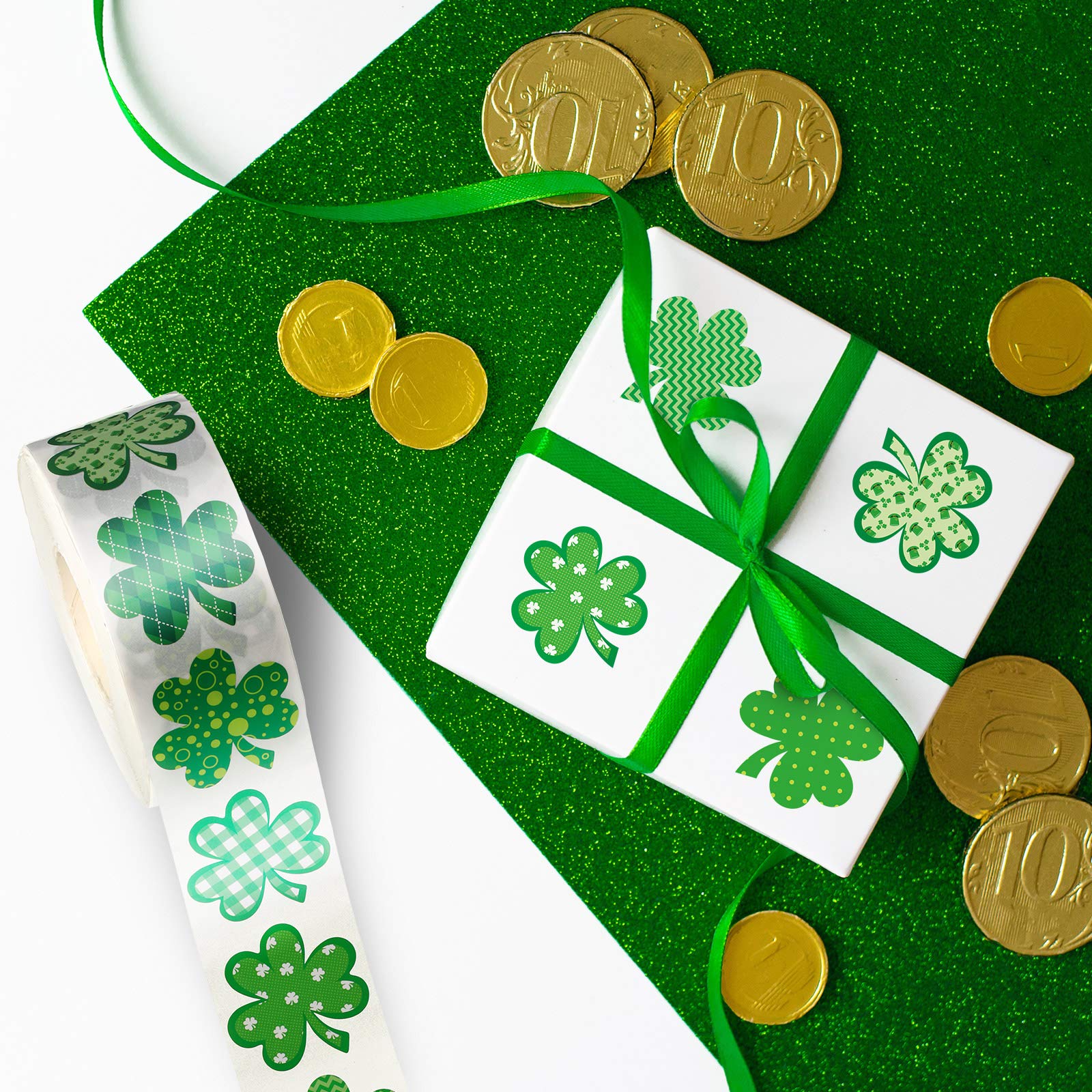 1500 Pcs St. Patrick's Day Shamrock Sticker Irish Roll Self Adhesive Stickers Labels Shamrock Decals for Envelope Seals Gift Box 1.5 Inch Clover Seal Decals for St. Patrick's Day Party Decorations