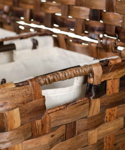 BIRDROCK HOME Abaca Divided Flat Weave Laundry Hamper with Bags - Hand Woven Clothes Basket - Sorter Hampers - Espresso