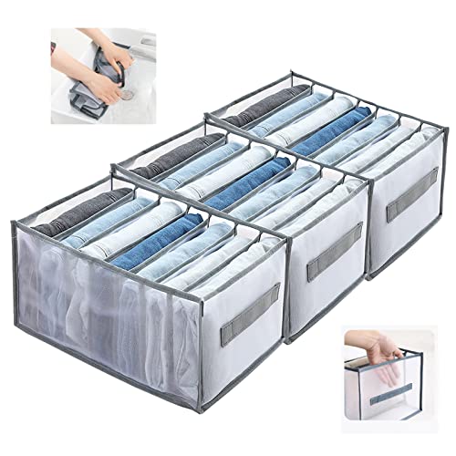 3PCS Washable Wardrobe Clothes Organizer, 7 Grids Foldable Visible Closet Organizer Clothes Drawer Mesh Separation Box for Jeans,Leggings,T-shirt,Skirts,Kid Clothes Compartment Storage Box