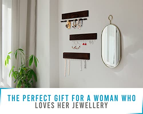 Comfify Rustic Jewelry Display Organizer for Wall β Wall Mounted Jewelry Holder Organizer with Removable Bracelet Rod and 24 Hooks β Perfect Earrings, Necklaces and Bracelets Holder β Dark Brown