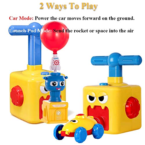 NEXTAKE Balloon Powered Car Inertial Power Vhicle Balloon Power Racer Launcher Rocket Spaceman Educational Scientific Experiment Toy Vehicle Toy for Kids with 12 Balloons (with Yellow Launch Pad)