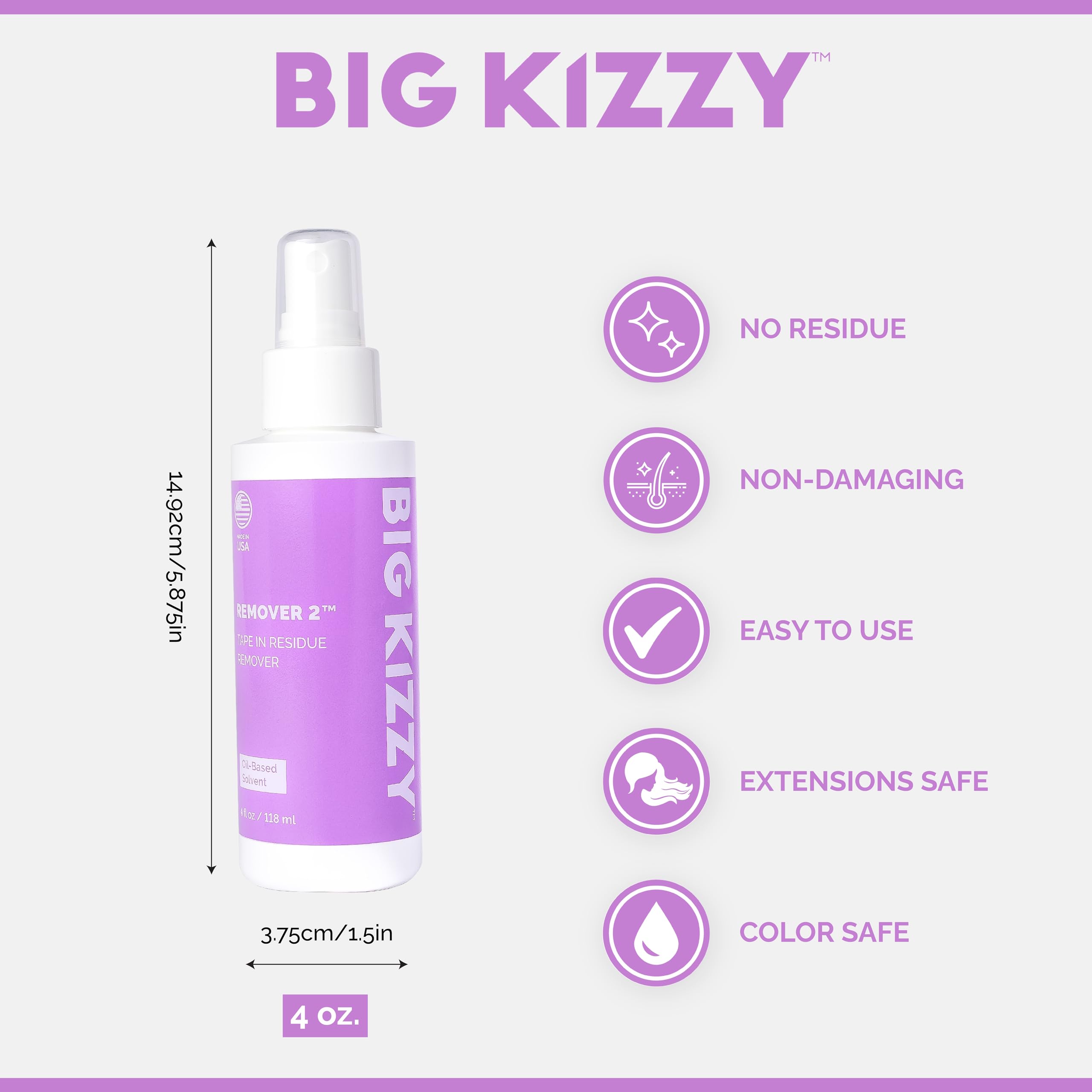 Big Kizzy Tape in Extension Remover (8oz) & Tape Ins Residue Remover (4oz), Big Kizzy Remover 1 + Remover 2 - Fastest Two Step System to Remove Tape in Extensions and Tape Ins Residue