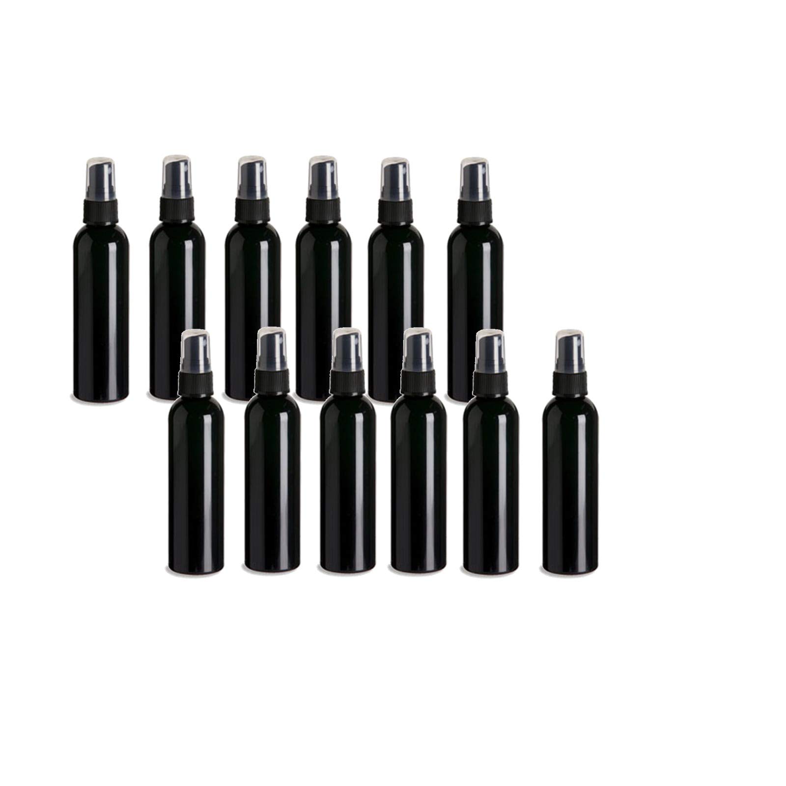 Natural Farms 4oz Black Plastic Spray Bottles -12 Pack Empty Spray Bottle Refillable Containers - Essential Oils - Hair - Aromatherapy | Fine Mist Sprayers with Dust Caps - Made in the USA