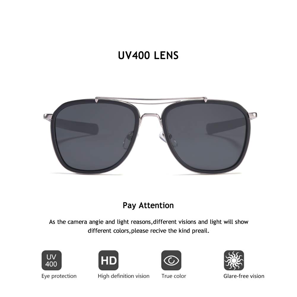 2020 VentiVenti Square Sunglasses For Women Men Polarized Double Bridge Retro Metal Frame UV Protection Brown Frame/Gradient Smoke&Orange Lens