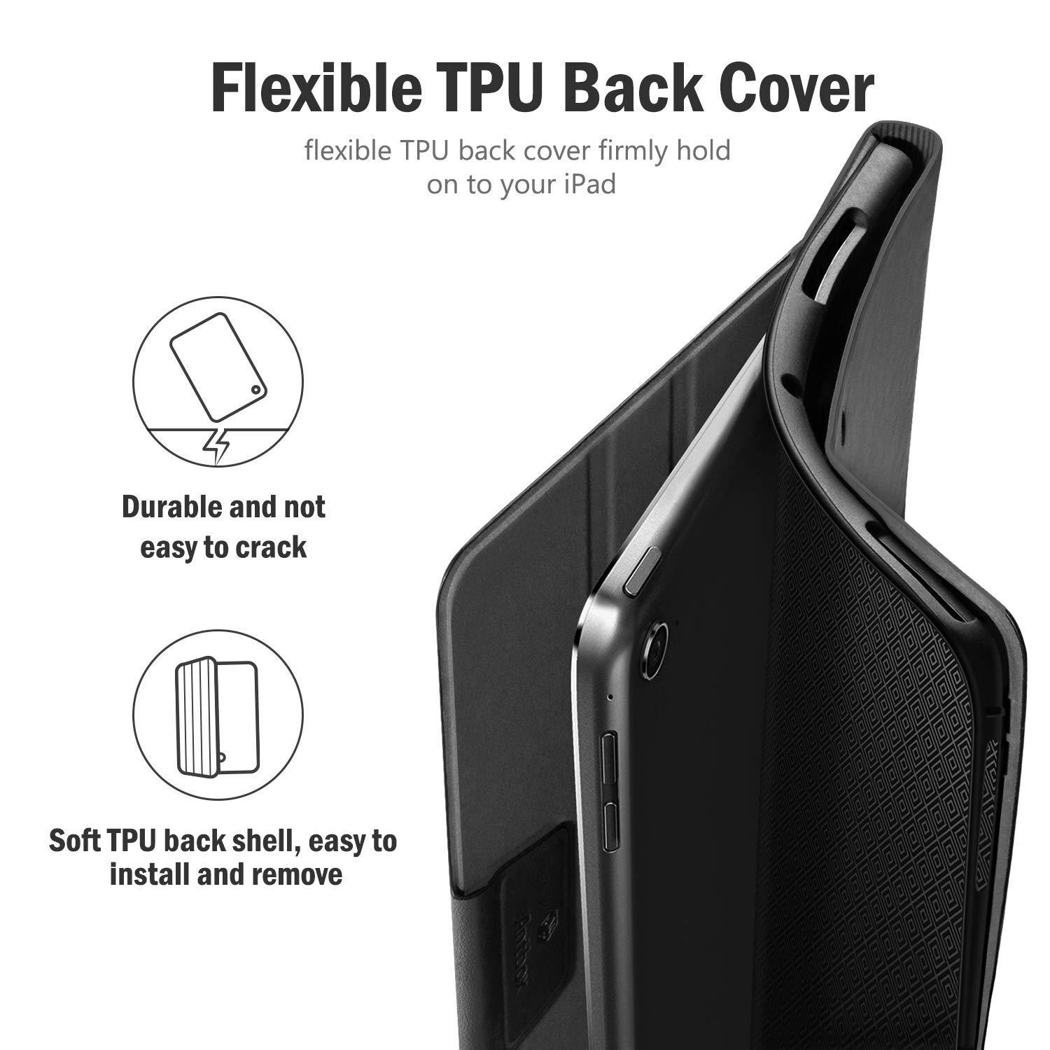 Antbox Case for iPad Pro 9.7/ iPad Air/iPad Air 2 with Built-in Pencil Holder Auto Sleep/Wake Function PU Leather Smart Cover (Black)