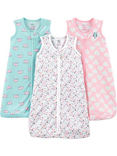 Simple Joys by Carter's Baby Girls' Cotton Sleeveless Sleepbag Wearable Blanket, Pack of 3, Hearts/Floral, 0-3 Months