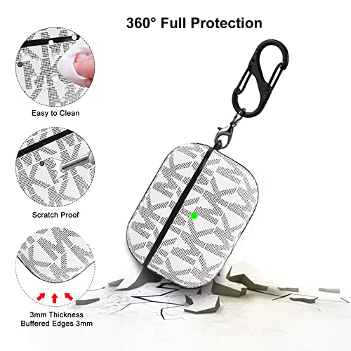 AirPods Pro Case Cover with Keychain, Luxury Design Fashion Premium Leather Airpods Pro Protective Cover Case for Airpods Pro Earphones Charging Case, Front LED Visible-Pine Green