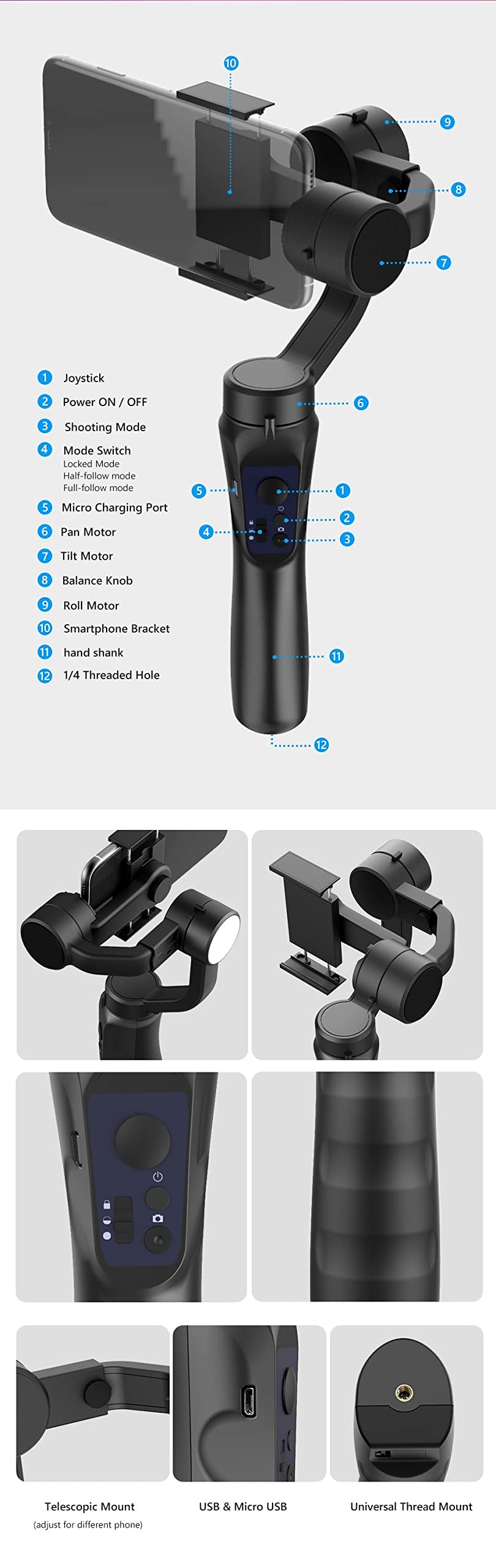 3 Axis Gimbal Handheld Action Camera Option 12