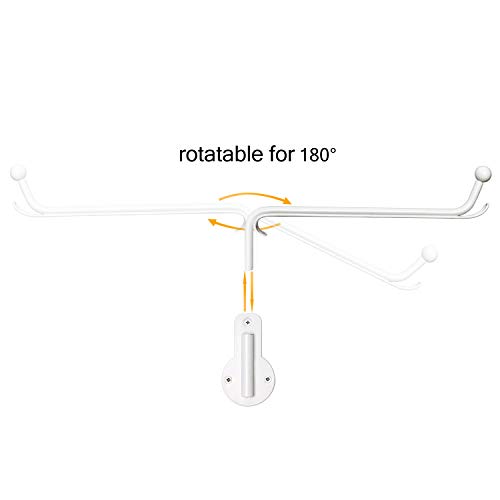 Mkono Wall Mounted Clothes Hanger with Swing Arm Holder Valet Hook Metal Hanging Drying Rack Space Saver for Closet Organizer, Bathroom, Bedroom, Laundry Room 2 Pack, White