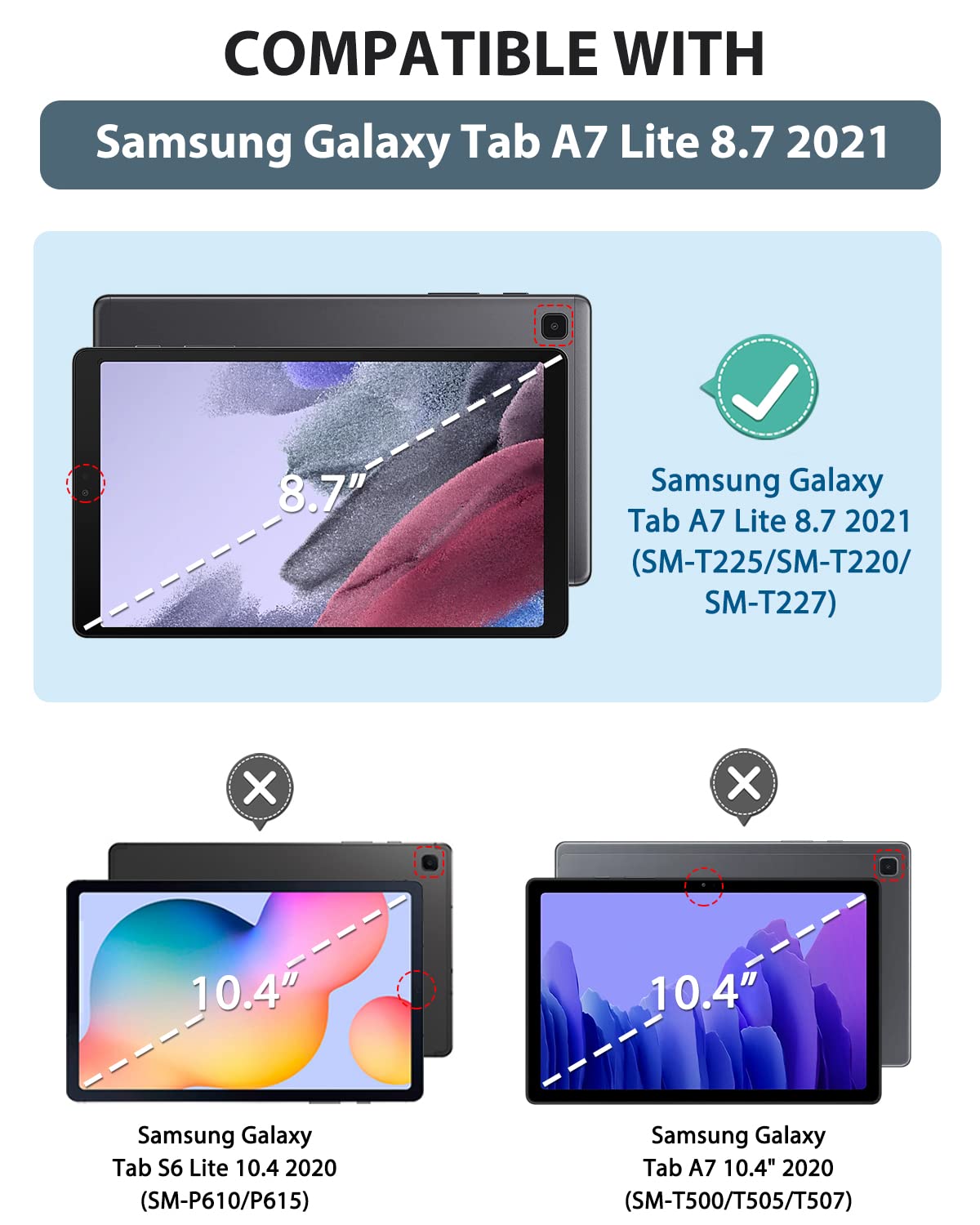 MoKo Keyboard Case Compatible with Samsung Galaxy Tab A7 Lite 8.7-Inch 2021 (SM-T225/T220/T227), Slim Lightweight Stand Cover with Magnetically Detachable Wireless Bluetooth Keyboard, Marble White