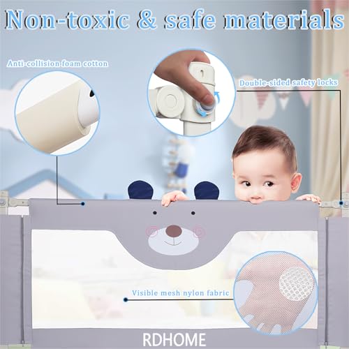 RDHOME 59" Bed Rails for Toddlers Safety Baby Bed Guard, Vertical Lifting Bed Guardrail for Kids, Collapsible Double Lock Bedrail Fits Queen Size Bed (1 Piece)