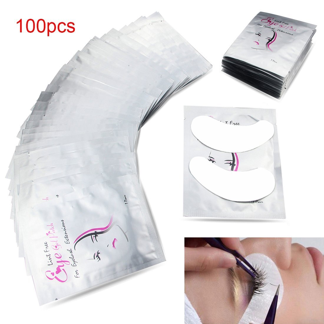 COOSKIN 100 Pairs Eye Gel Patches, Lint Free Eye Gel pads for Eyelash Extension Pads,Eye Mask Beauty Tool (Girl)