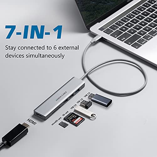 USB C Hub Multiport Adapter, USB C Dongle 6 in 1 USB-C Hub to 4K HDMI, USB 3.0, SD/TF Card Reader with Extra Long 1.6 FT Cable for MacBook Pro/Air, iPad Pro, iPad Air 2020,iMac and Other USB C Laptop