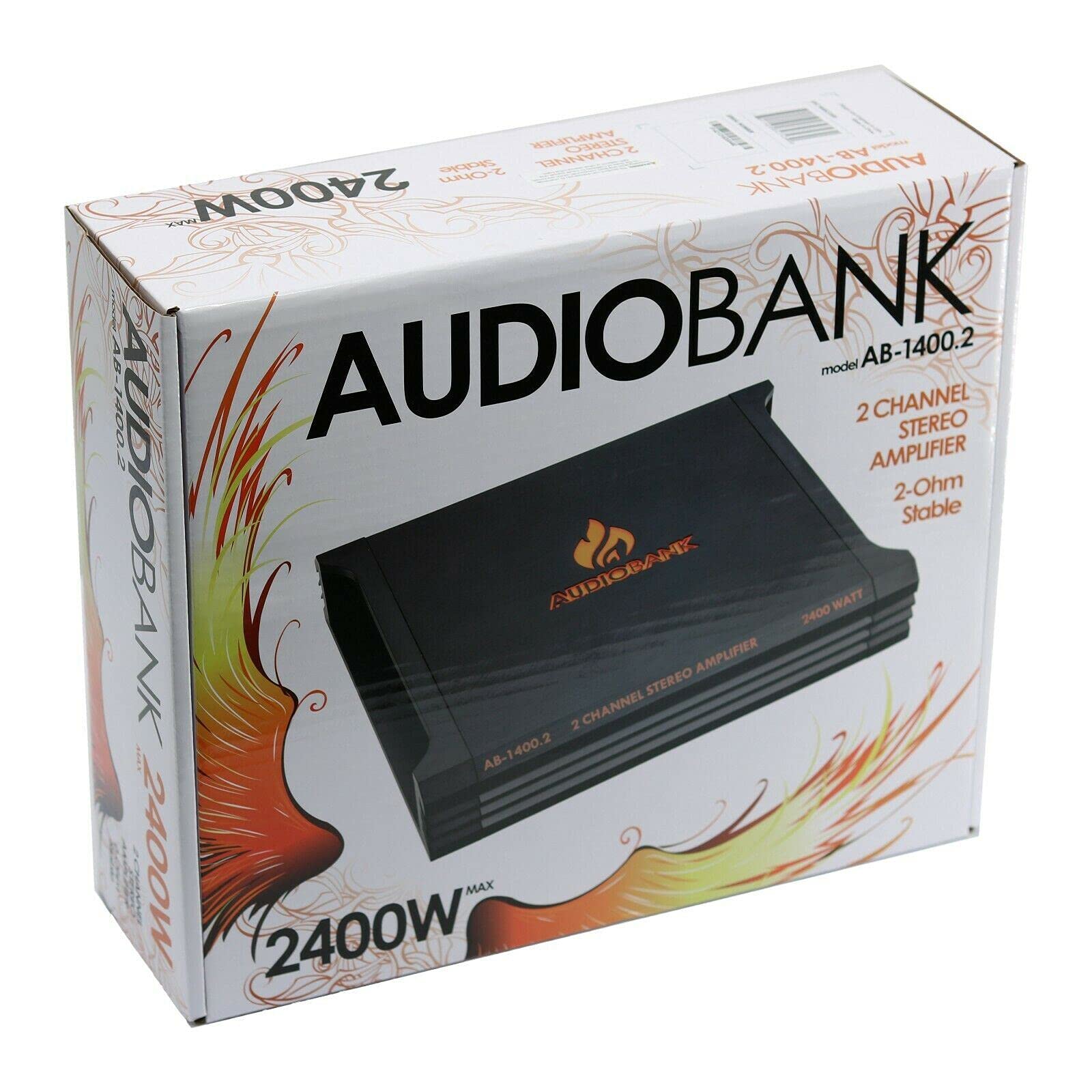 Audiobank AB1400.2 2 Channel 2400 Watt 2 Ohm A/B Class Car Audio Stereo BASS Amplifier with Bass Control, Bridgeable, LED Indicator with Bass Knob Included