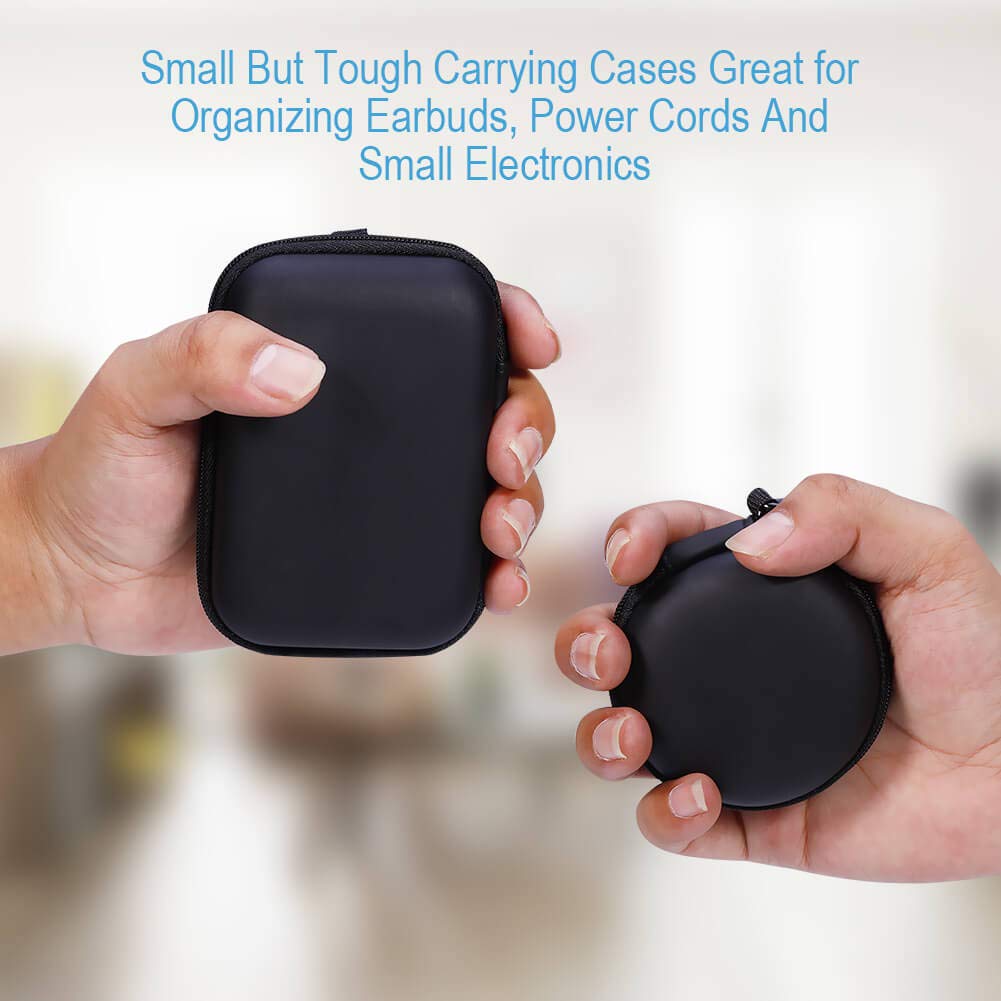 Cases for Earbuds,Aneuzs Earphone Carry Cases 5 Pack Headphone Storage Bag with Zipper and Carabiner for Smartphone Earphone USB Cable,SD Cards,Small Round Pocket & Square Little Travel Cases