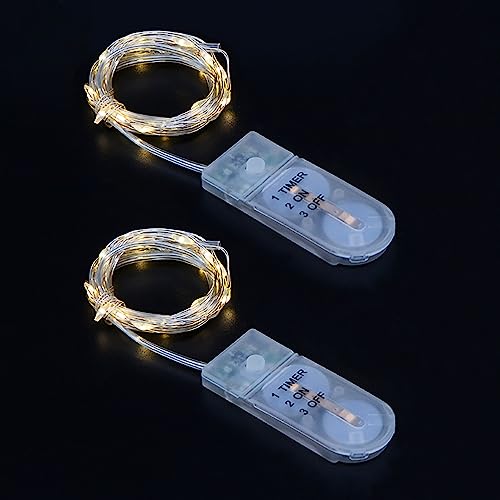 2 Sets of ATTAV LED String Lights with Timer, Battery Operated 20 Micro LEDs on 7 Feet Ultra Thin Copper Wire, Starry String Lights Fairy Lights for Bedroom Christmas Party Wedding Dancing(Warm White)
