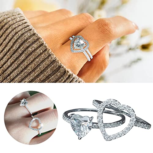 2pcs Women's Heart Ring Light Luxury Ring Gift Ring Alloy Ring Set