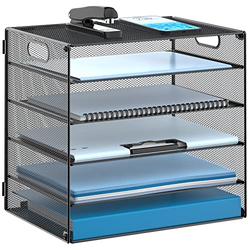 DALTACK 5-Tier Letter Tray Paper Organizer with Handle, File Organizer Paper Sorter Holder for Classroom Organization, Desk Organizer for Office Supplies, Black