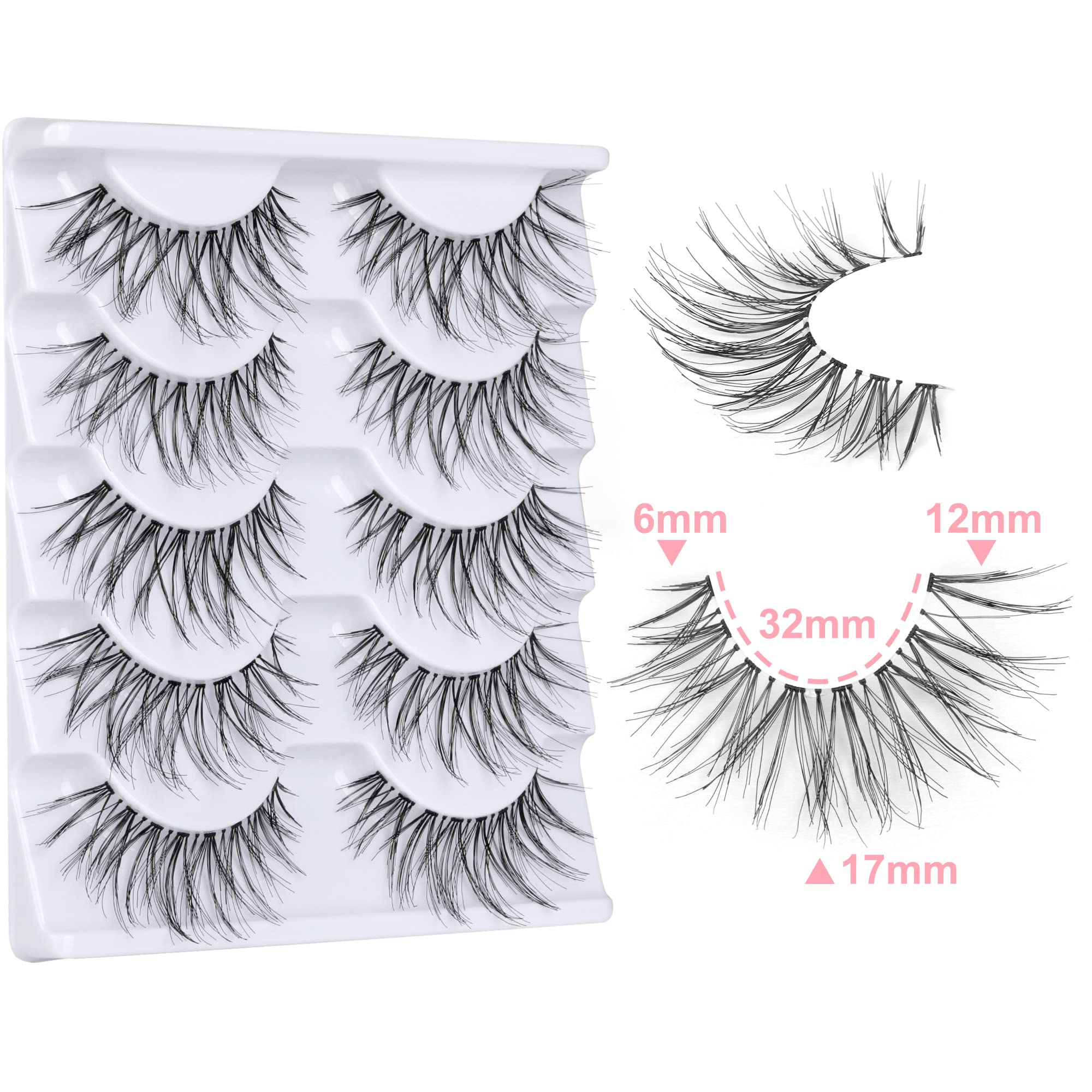 False Eyelashes Glamour Fake Lashes Reusable 100% Handmade (5 Pairs)