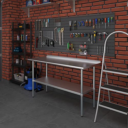 AmGood 60" Long x 24" Deep Stainless Steel Work Table with 1.5" Backsplash | Metal Kitchen Food Prep Table | NSF