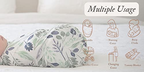 Terriboo Baby Receiving Blanket Newborn Wrap for Baby Girl and Boy Leaf Printed Swaddle Beanie Set (Green)