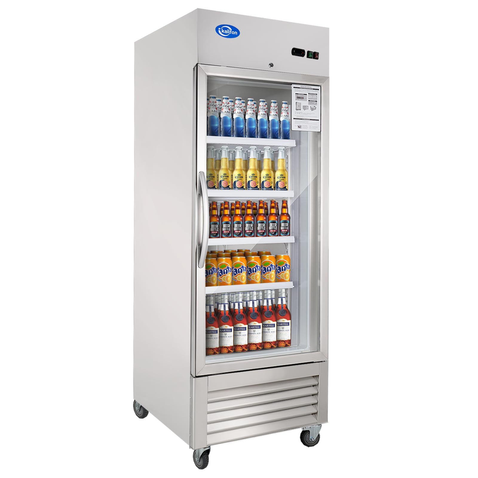 kalifon Commercial Display Refrigerator Merchandiser with 1 Glass Door - 23 Cu.Ft Upright Display Refrigerator with LED Lighting