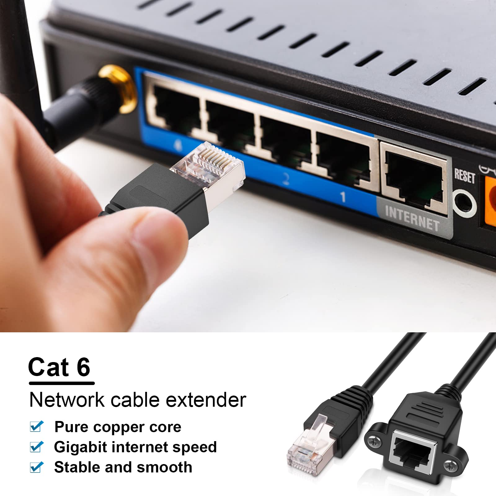 iGreely Ethernet Extender 2Pack RJ45 Male to Female Screw Panel Mount Cat6/Cat5e/Cat5 Ethernet LAN Network Extension Cable 2ft/60cm CAT6