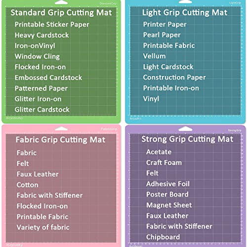 9pcs Replacement Cutting Mat for Cricut Maker/Explore Air 2/ Air/One 12x12 Inch Cutting Mat StandardGrip LightGrip StrongGrip FabricGrip Adhesive&Sticky Non-Slip Cut Mats with 2 Scrapers