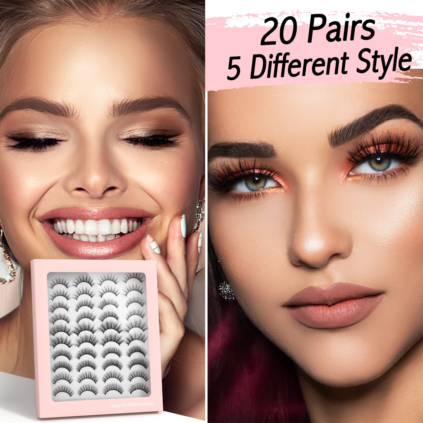 20 Pairs False Eyelashes 3D 8D Mink Lashes Extension Natural Look Cat Eyes 5 Different Style Makeup Fake Eyelashes