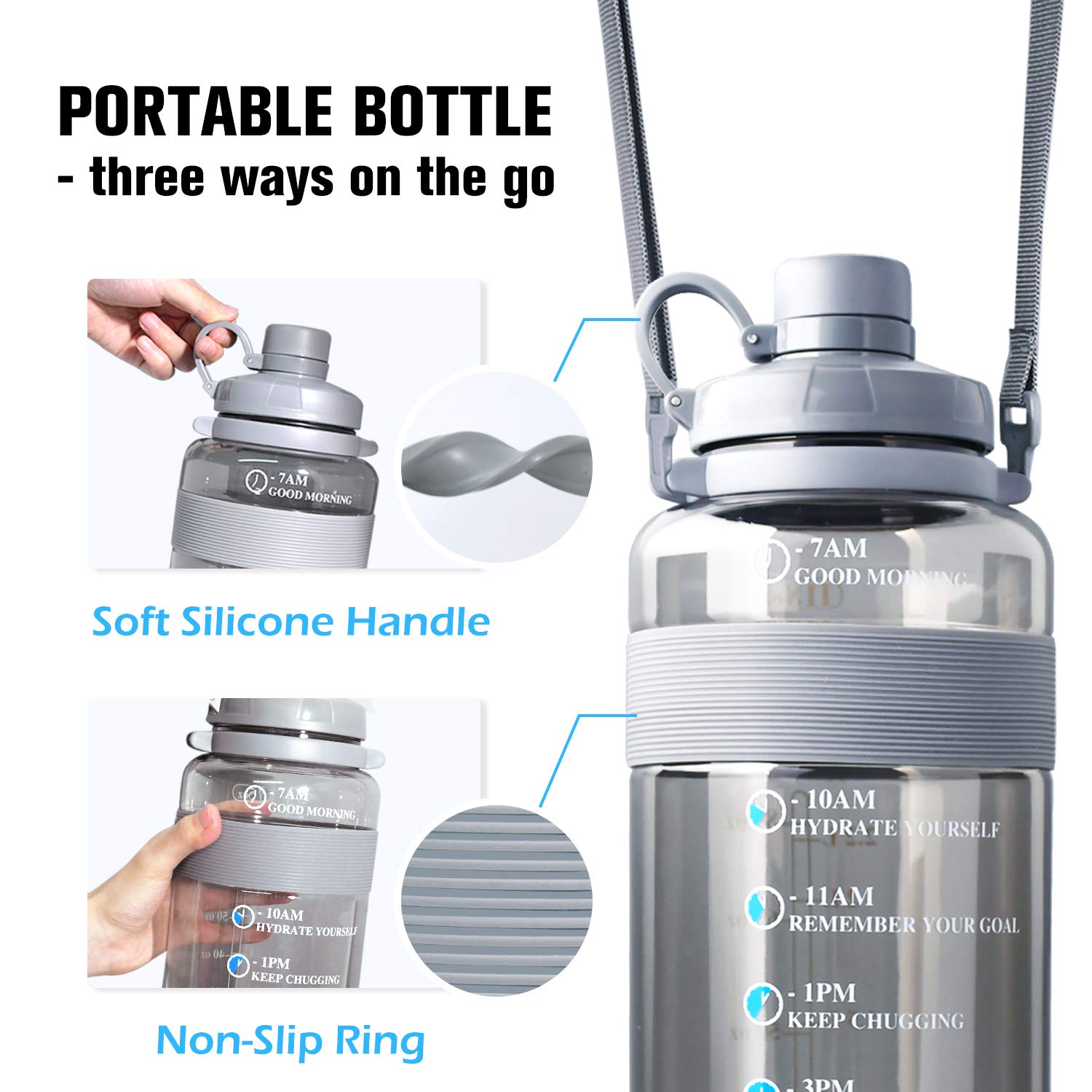 2.8L/ 100 oz Water Bottle Leak Proof, Reusable Water Bottle BPA Free Large Capacity Water Bottle with Straw Daily Water Intake Bottle Tracker Hourly Big Water Bottle Hydrate Drinking More Water Bottle