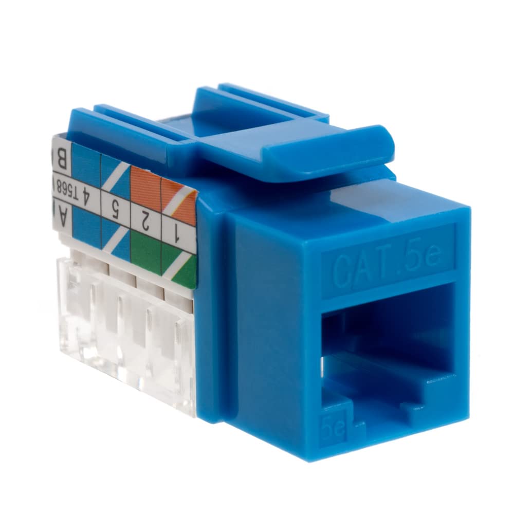 Cat5e Keystone Ethernet Wall Jack Punch Down UTP 45-Degree (Easier Termination Than 90-Degree), RJ45 Slim Profile Speed Termination 45° Angled Blue (50 Pack)