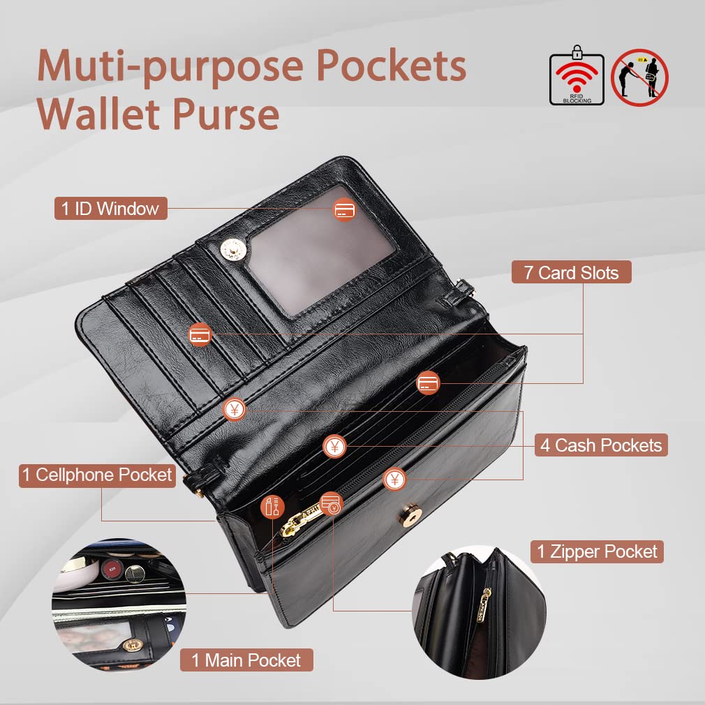 APHISON Multi-Function Small Crossbody Bags For Women,Cell Phone Shoulder Bag,Clutch Purse,RFID Wristlet Wallet,Card Holder Black